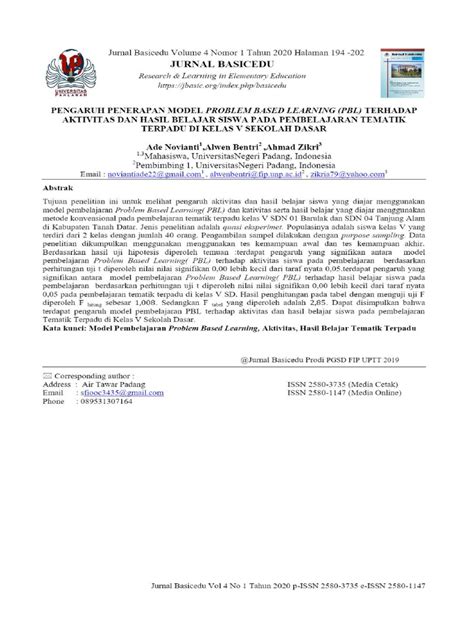 view of pengaruh penerapan model problem based learning pbl terhadap