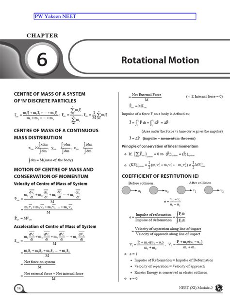 Rotational Motion Short Notes Pdf Force Collision