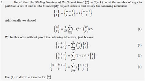 Solved Recall That The Stirling Numbers Of The Second Kind