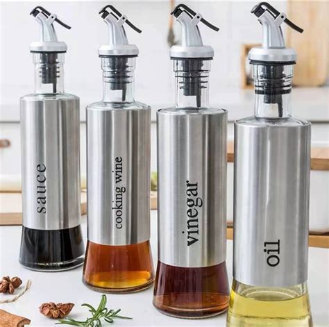 Stainless Steel And Glass Olive Oil Cruet Bottlevinegar Dispenser