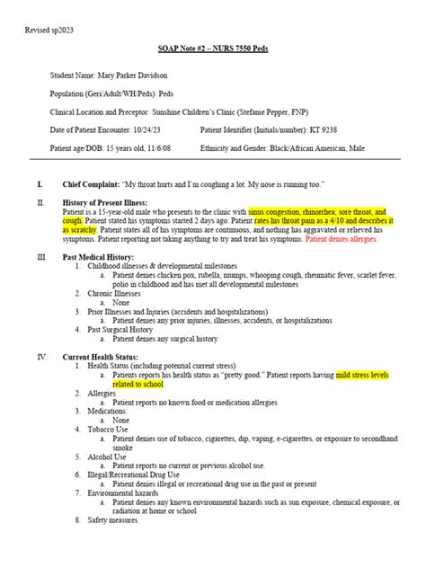 7550 Peds Soap Note 2 Pdf Neck Vaccines