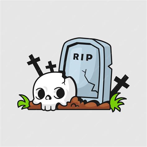 Premium Vector Tombstone With Skull Cartoon Vector Illustration
