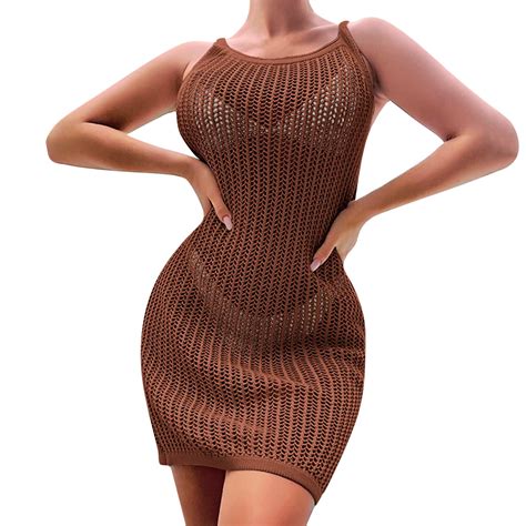 Xuapaodt Inc Womens Swim Cover Upwomen Sexy Tight Hollow Dress Knitted