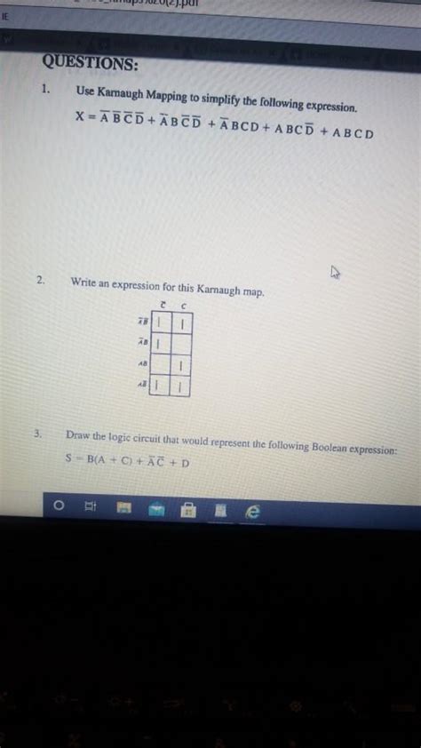 Solved Par Te Questions Use Kamaugh Mapping To Simplify Chegg