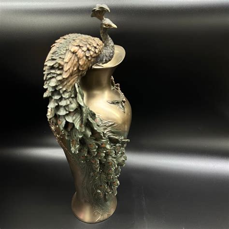 Peacock Vase I Bronze Finish Large Peacock Art Nouveau Vase I