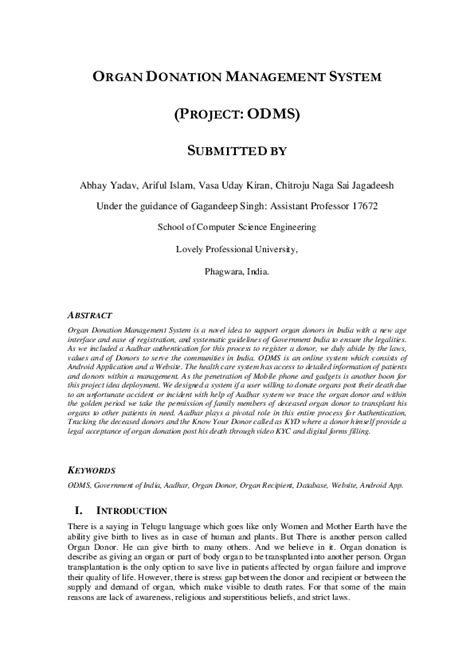 Pdf Organ Donation Management System Project Odms