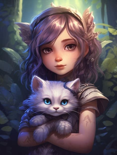 Premium Ai Image Girl Holding Cat