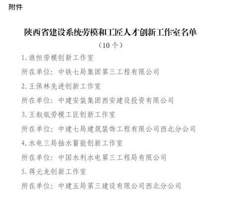 中建五局三公司西北公司“蒋元龙劳模创新工作室”获评 陕西省建设系统劳模和工匠人才创新工作室 陕西省建筑业协会