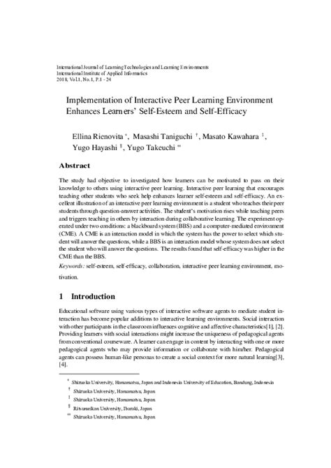 Pdf Implementation Of Interactive Peer Learning Environment Enhances Learners‟ Self Esteem And