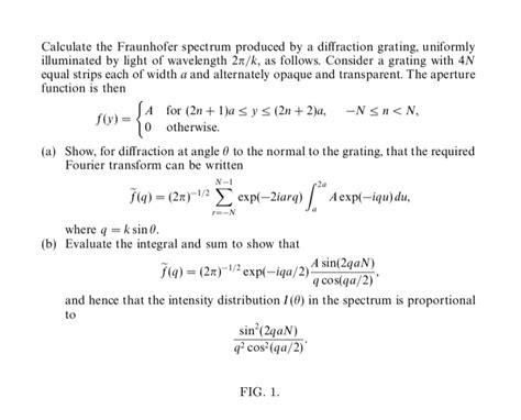 Solved Calculate The Fraunhofer Spectrum Produced By A