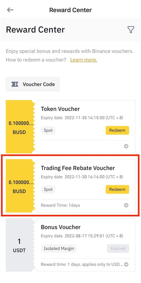 How To Redeem Trading Fee Rebate Voucher And Platform Fee Rebate Voucher Binance Support