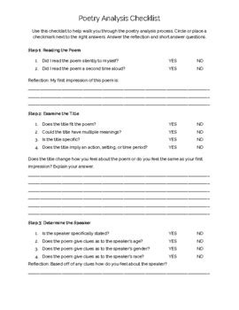 Poetry Analysis Checklist By The Art Of Making Education Beautiful