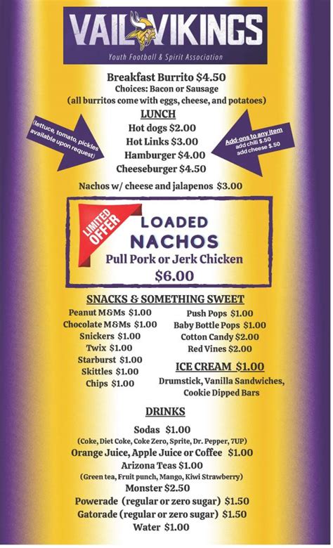 Snack Bar Menu Vail Vikings
