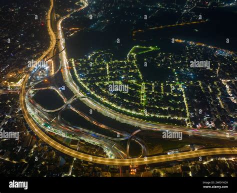 Aerial View Of Dhaka Elevated Expressway At Night In Dhaka Bangladesh