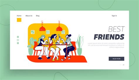 주말 점심 레크리에이션 웹 사이트 방문 페이지 행복 한 여자 친구 회사 페이스트리와 베이커리 웹 페이지 배너와 커피를 마시는