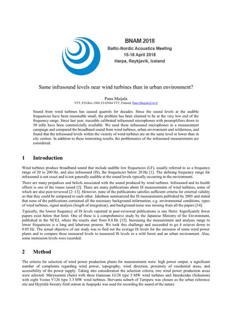 pdf same infrasound levels near wind turbines than in urban environment