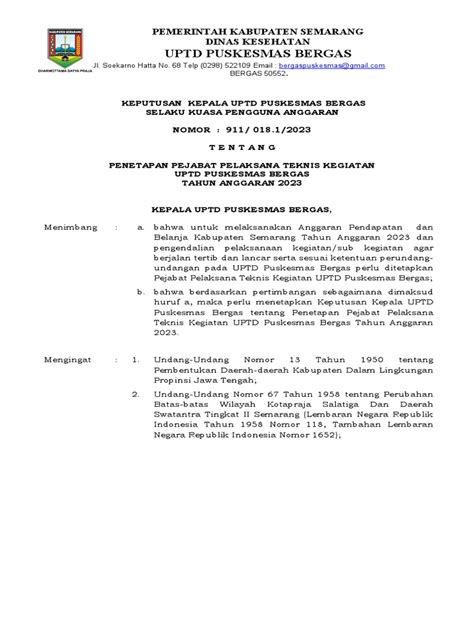Sk Ka Puskesmas Pptk 2023 Bergass Pdf