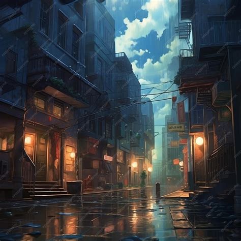 Premium Ai Image Anime City Street Scene With A Person Walking Down