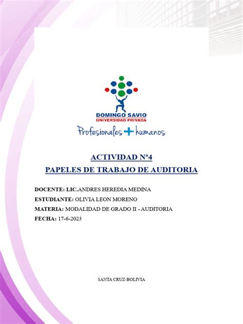 Papeles De Trabajo De Auditoria Excelente Pdf Auditoría