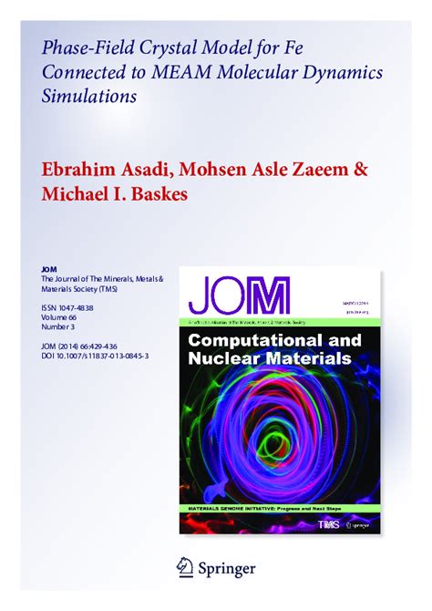 Pdf Phase Field Crystal Model For Fe Connected To Meam Molecular Dynamics Simulations