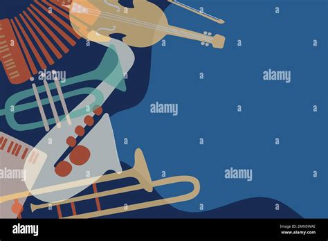 Blue Retro Background Music Border Classical Instruments Vector Stock