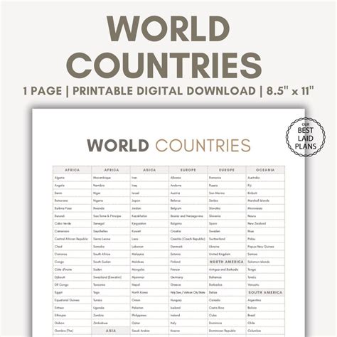 List Of Countries Of The World Countries List World Countries List