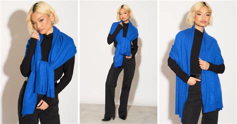 100 Cashmere Multi Ways Poncho In Royal Blue Mimi And Thomas Cashmere