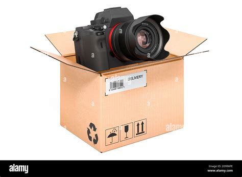 Digital Camera Inside Cardboard Box Delivery Concept 3d Rendering