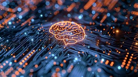 Glowing Circuit Board With An AI Powered Brain Stock Illustration