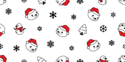곰 극 원활한 패턴 크리스마스 트리 산타 클로스 모자 머리 얼굴 눈송이 눈사람 벡터 착한 애 낙서 만화 익스트림 스포츠 선물