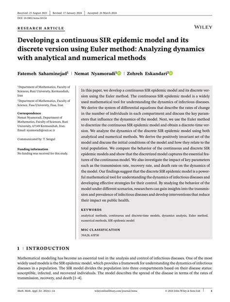 Developing A Continuous Sir Epidemic Model And Its Discrete Version Using Euler Method