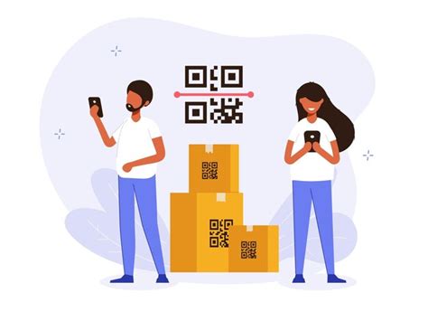 Numérisation De Code Qr Un Homme Et Une Femme Se Tiennent à Côté Dune
