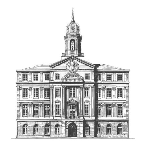 Elegant Classical Building Facade Architectural Sketch Stock Vector