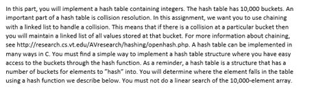 In This Part You Will Implement A Hash Table Chegg Com