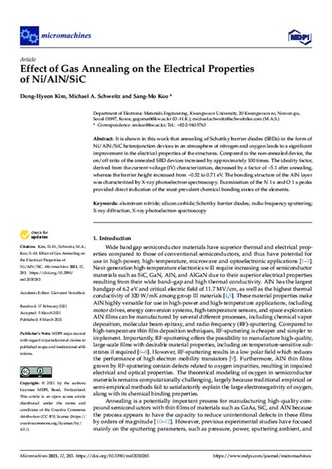 Pdf Effect Of Gas Annealing On The Electrical Properties Of Nialn