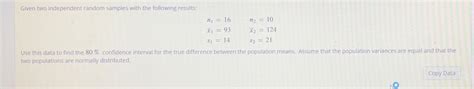 Solved Given Two Independent Random Samples With The