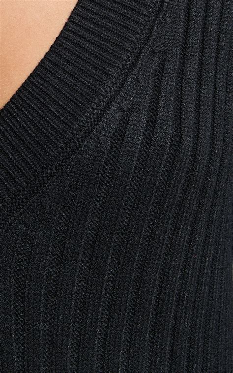 Kartia Midi Dress V Neck Knit Dress In Black Showpo Usa