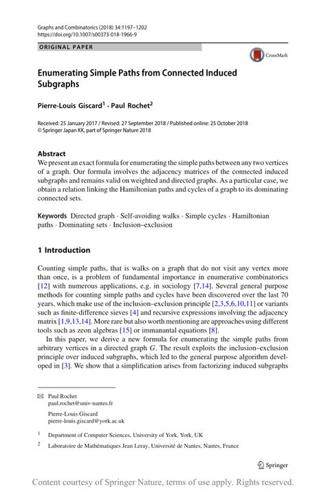 Enumerating Simple Paths From Connected Induced Subgraphs Request Pdf