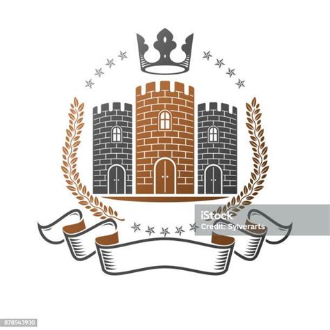 고 대 성곽의 상징 팔의 문장 학 외 투 장식 기호 고립 벡터 일러스트 레이 션 흰색 바탕에 오래 된 스타일에 화려한 기호입니다 0명에 대한 스톡 벡터 아트 및 기타 이미지