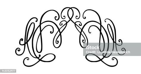 청첩장 및 기타 디자인을위한 모노그램 또는 분배기로 장식을 번성하십시오 손으로 그린 그림은 흰색 배경에서 고립되어 번성합니다 벡터 일러스트 레이 션 검은색에 대한 스톡 벡터