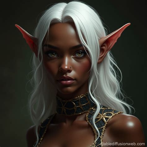 Dark Skinned Elf Woman With White Hair Stable Diffusion Online