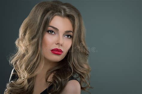 Beautiful Girl With Long Wavy Hair Woman Brunette With Curly Hairstyle