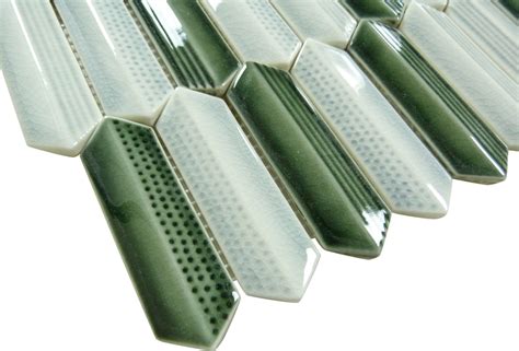 Dalmatian Green 1x4 Hexagon Glossy Glass Tile Oasis Tile