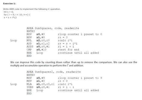 exercise 1 write arm code to implement the following