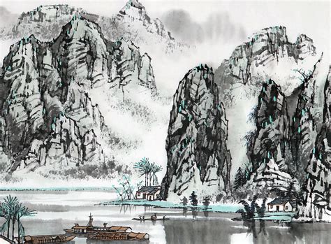 水墨横幅长卷 水墨山水画 淡雅水墨山水画 第8页 大山谷图库
