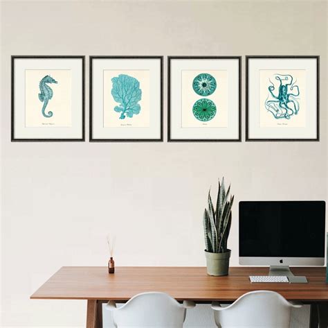 Blue Sea Coral Art Nautical Print Set Sea Art Print Vintage Etsy