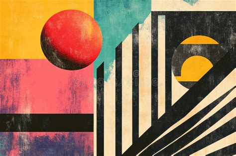 Retro Risograph Artwork Features Bold Colors And Geometric Shapes In A Vibrant Abstract
