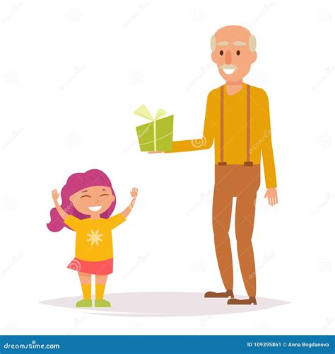Grandpa Gives Granddaughter A T Stock Vector Illustration Of Give