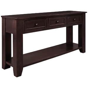 URTR 63 In Espresso Rectangle Wood Long Console Table With 4 Drawers And Bottom Shelf Sofa