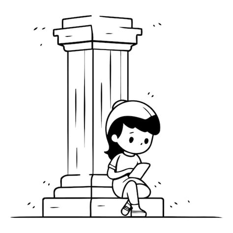 Premium Vector Girl Sitting On Column And Using Smartphone In Cartoon Style